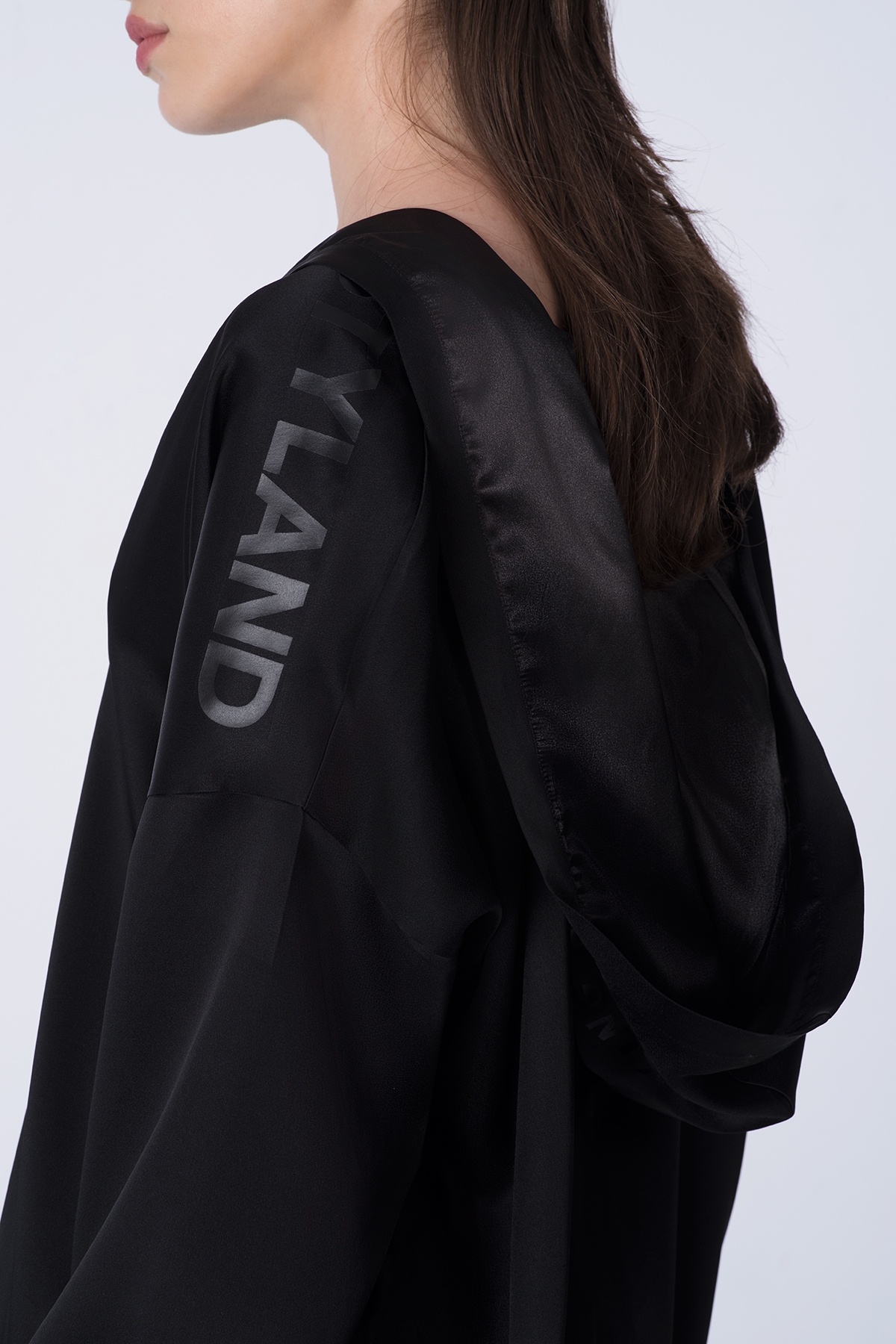 Black Satin Oversized Hoodie - STYLAND