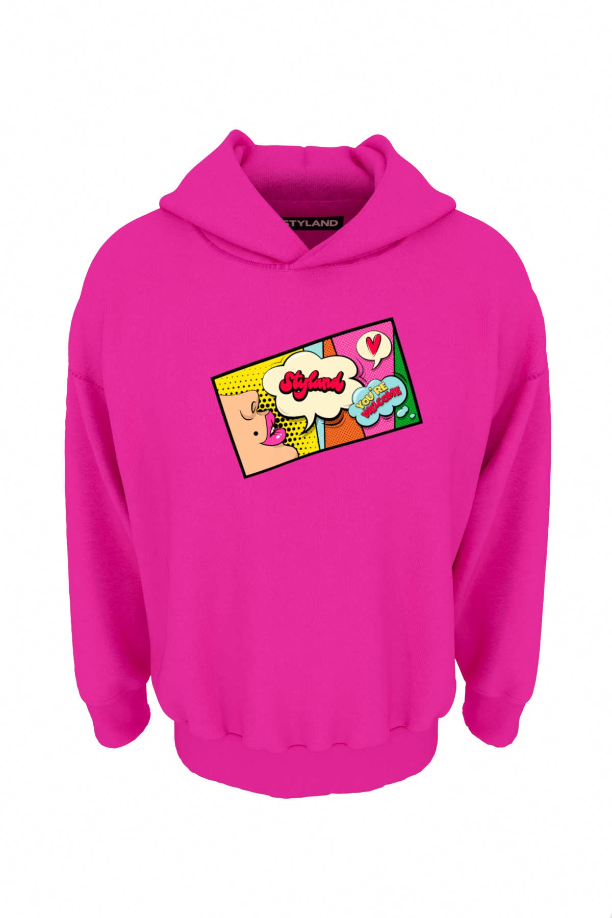 PINK HOODIE ORGANIC COTTON WITH PRINT - STYLAND